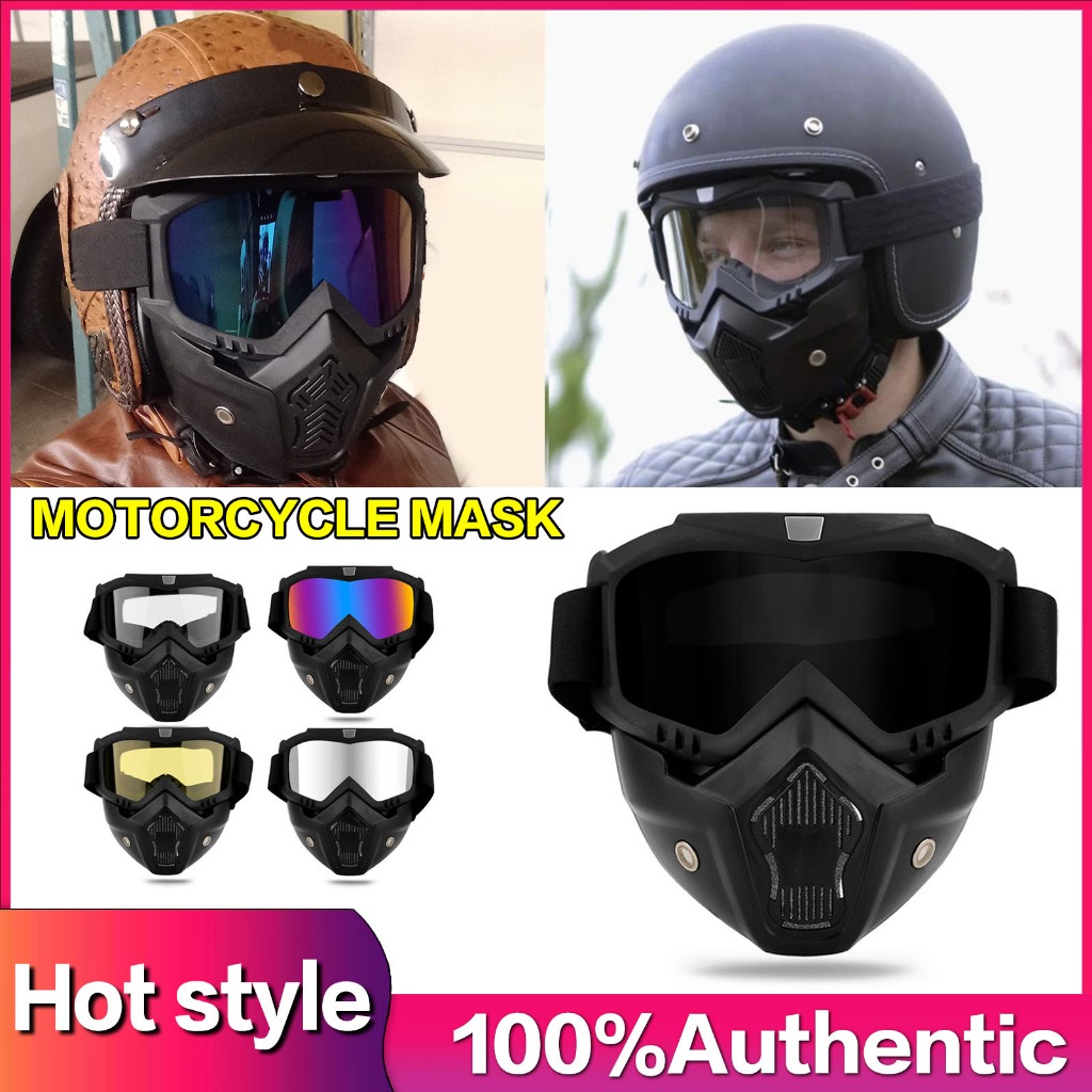 Detachable Motorcycle Removable Goggles Mask Open Face Half Face ...