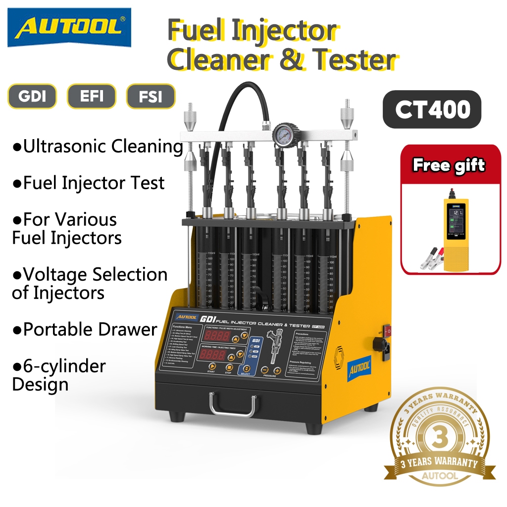 AUTOOL CT400 GDI Fuel Injector Cleaner & Tester Machine 6 Cylinders for ...