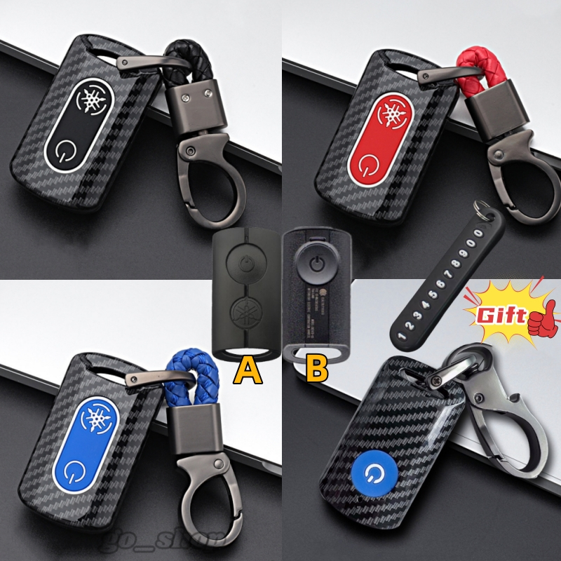 Carbon Fiber Silicone Car Key Cover Case For Yamaha Nmax155 XMAX300 ...