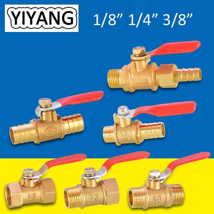 1pcs 1/4" 3/8" 1/8" Brass Barbed Ball Valve6mm 8mm 10mm 12mm Barb ...