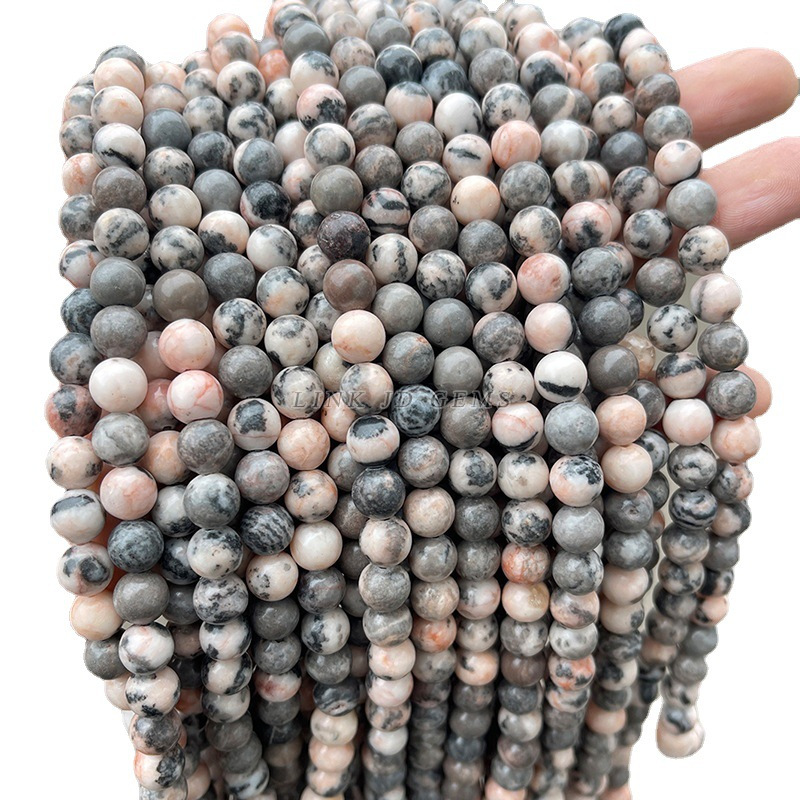 18cm Natural Pink Zebra Jasper Beads Strand Black White Stone Loose ...