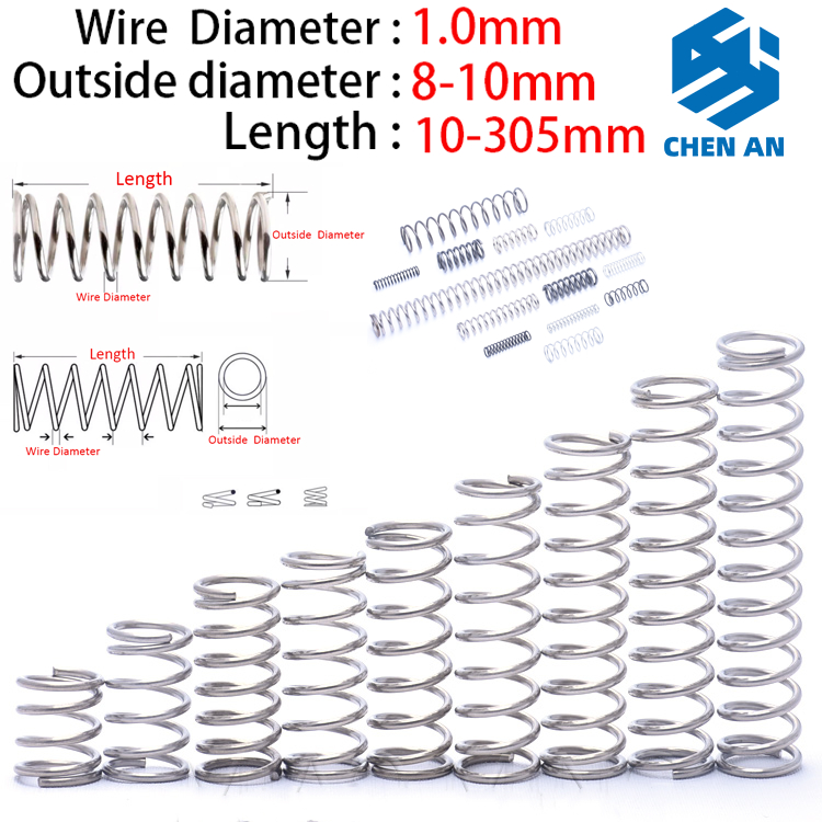 10 pcs wire diameter 1.0mm compression spring 304 Stainless Steel ...