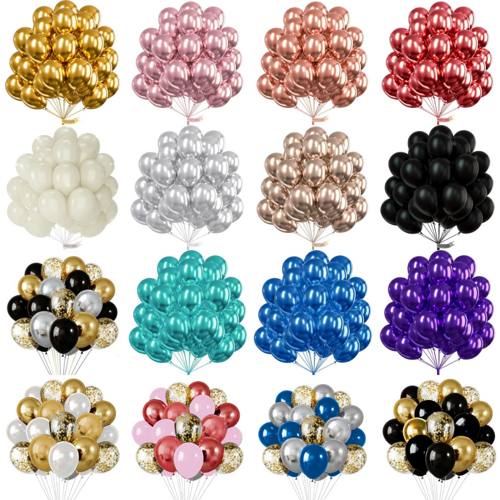 Chrome 10" Metallic Glossy Latex Balloons Confetti Sequins Balloon ...