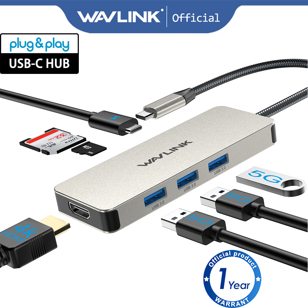 Wavlink Aluminum USB C HUB With 4K HDMI 3* 5Gbps USB SD Card PD100W ...