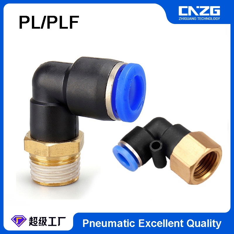 PL PLF Elbow Pneumatic Fitting 1/4 3/8 1/2 1/8 BSP Male Thread Air Quick Connector L Shape Push ...