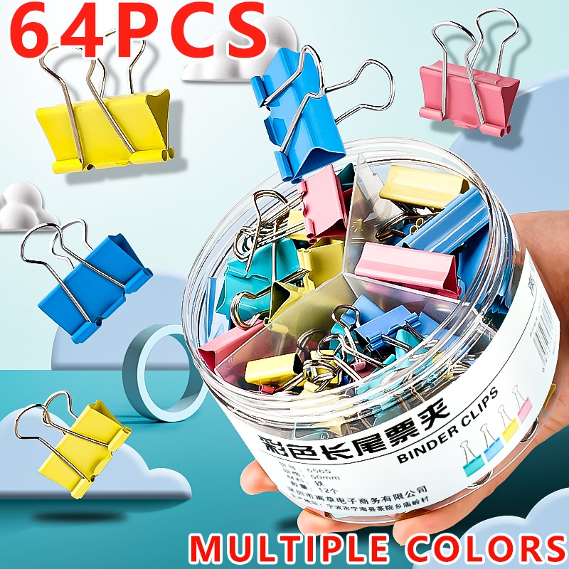64PCS Multicolor Binder Clips Paper Multipurpose 19mm 32mm 51mm School ...
