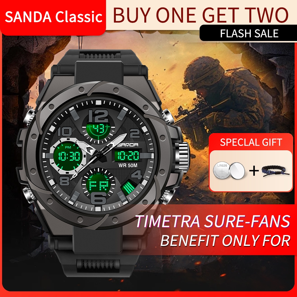 SANDA 6008-2 Waterproof Men Watch Sports Luxury Quartz LED ...