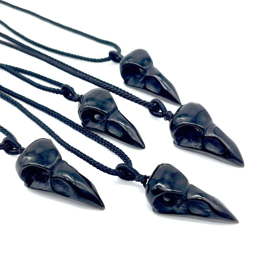 Obsidian Raven Head Skull Pendant Hand Craved Healing Crow Necklace ...
