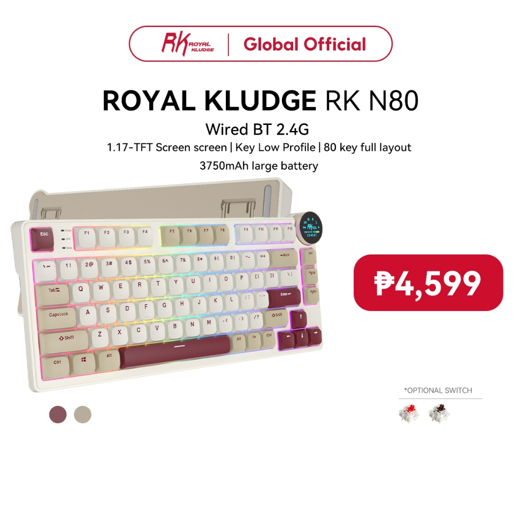 Royal Kludge RK N80 Rosy Clouds 80 Key Low Profile Tri-Mode RGB Wired ...