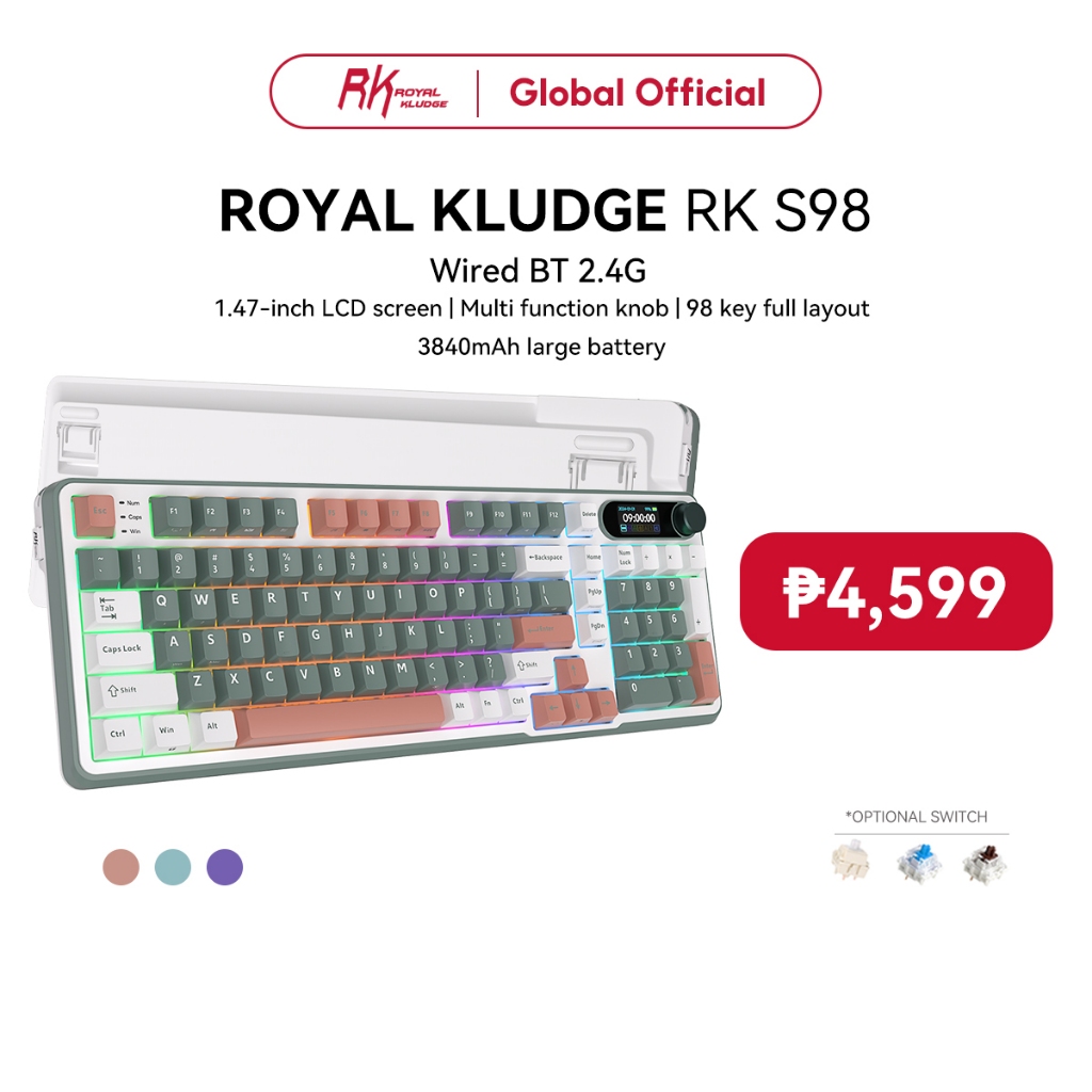 RK Royal Kludge RK S98 Camping 98 Key Tri-Mode RGB Wired Bluetooth 2.4G Wireless 3 Modes With ...
