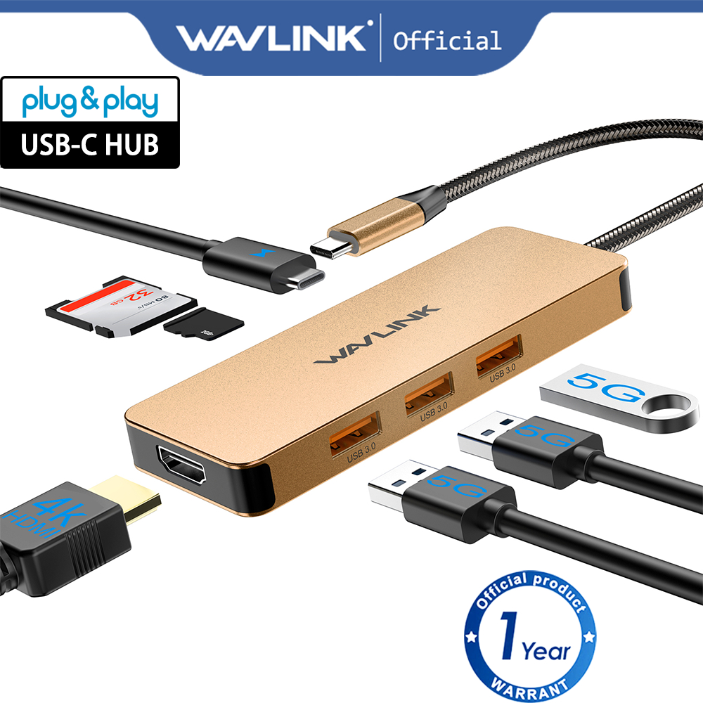 Wavlink Aluminum USB C HUB With 4K HDMI 3* 5Gbps USB SD Card PD100W ...