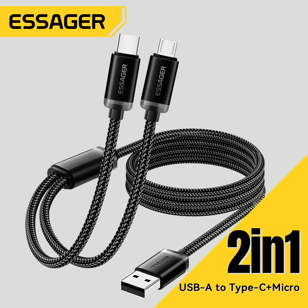 ESSAGER 2A USB-A to Type-C+Micro interfaces 2 in 1 fast charging data ...