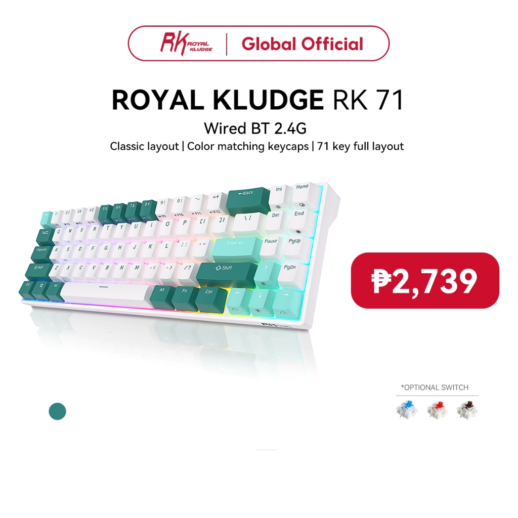 RK71 White Green Royal Kludge Bluetooth 5.0 USB C Three Mode 60% RGB ...