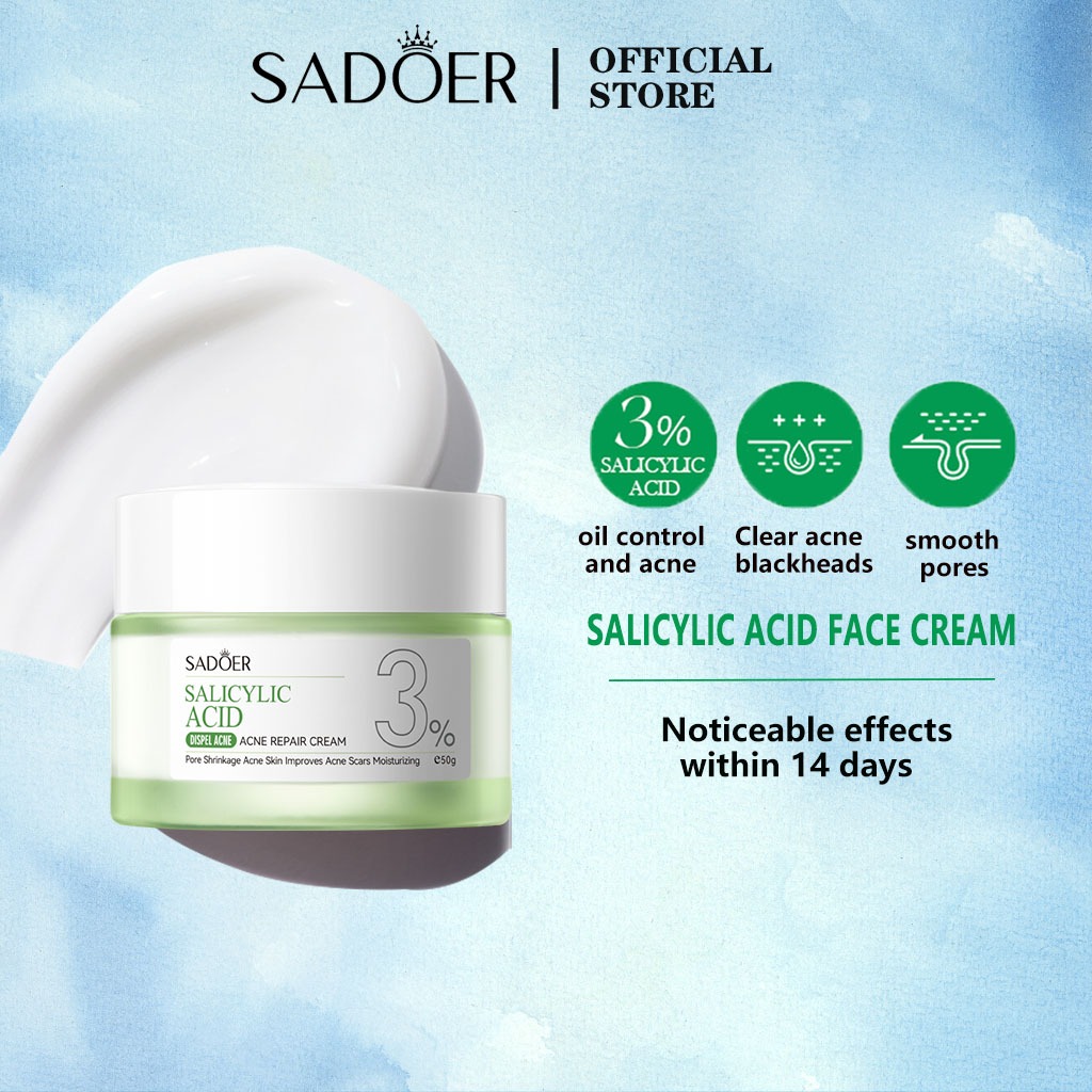 SADOER Salicylic Acid Acne Repair Face Cream Remover Cream Acne Scar Remover 50g | Shopee ...