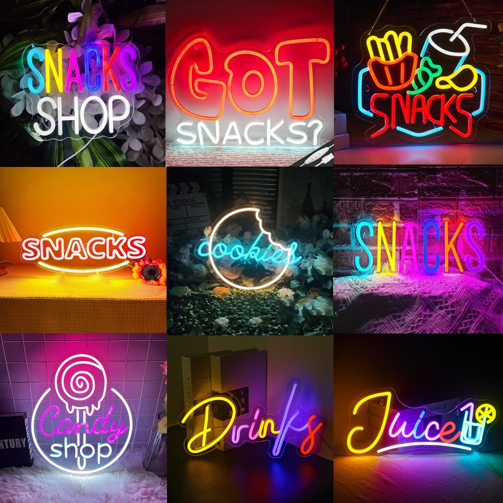 Snacks LED Neon Sign Light, Snack Bar Sign Art Wall Decor, Candy Shop ...