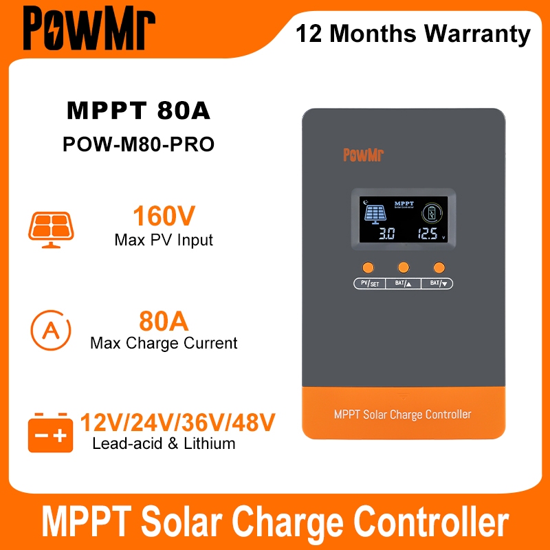PowMr 80A MPPT Solar Charger Controller 12V-48V Auto Blacklight LCD Regulator Max PV Input ...