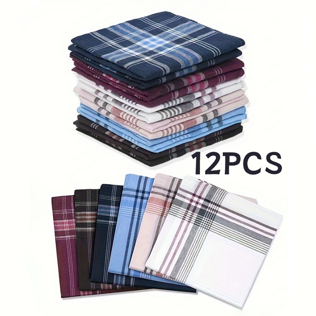 12pcs/Pack Classic Men's Plaid Handkerchiefs - Stylish And Vintage ...