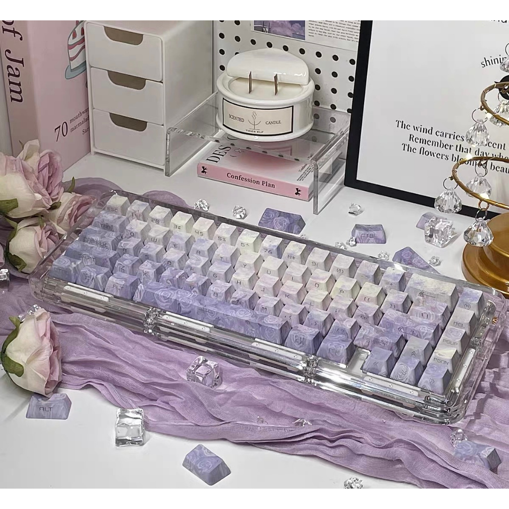 Purple Rose Keycaps 133 Keys OEM Height Side Carving PBT Material ...