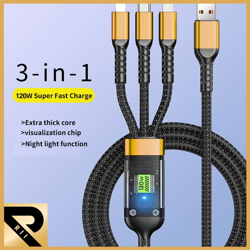 NEW RII Pd120W Ultra-Fast Charging Cable Multi-Function Usb-C Line 3-In ...