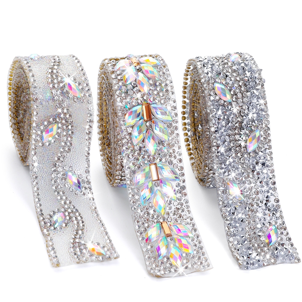 1Yard 91cm Rhinestones Tape Trim shining Flower element Rhinestone trim ...