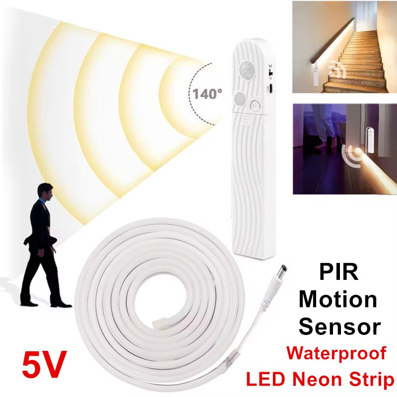 Neon Strip LED Light PIR Motion Sensor 5V Battery USB Silicone ...