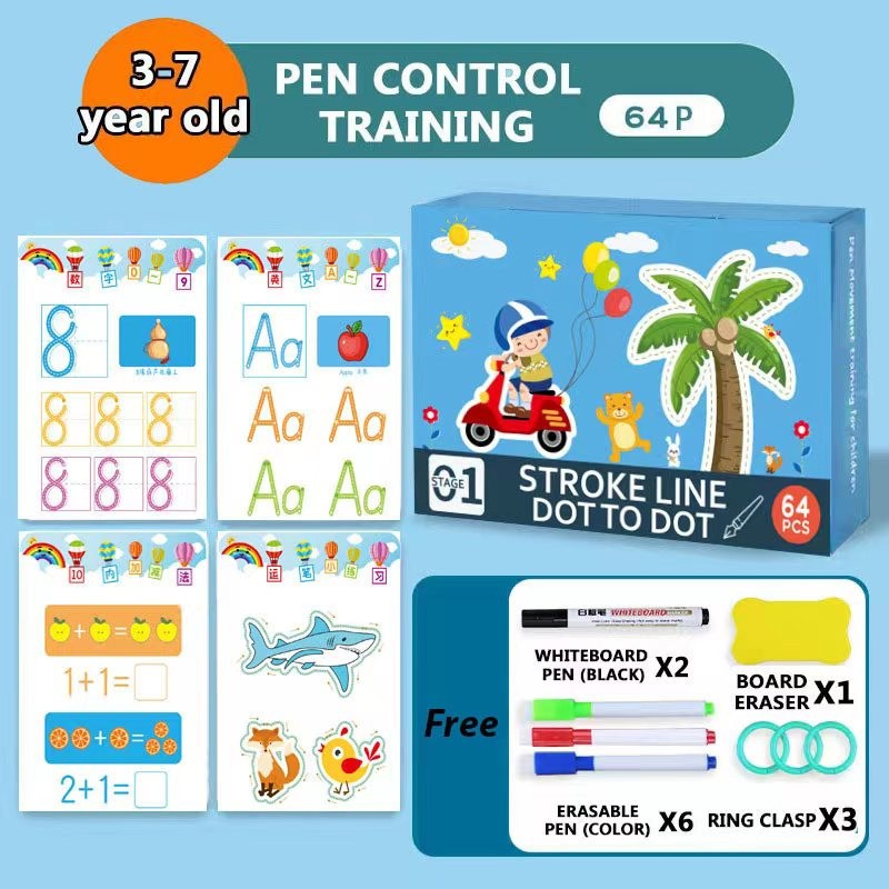 64 Page Tracing Book For Kids Training Coloring Book Erasable Writing ...