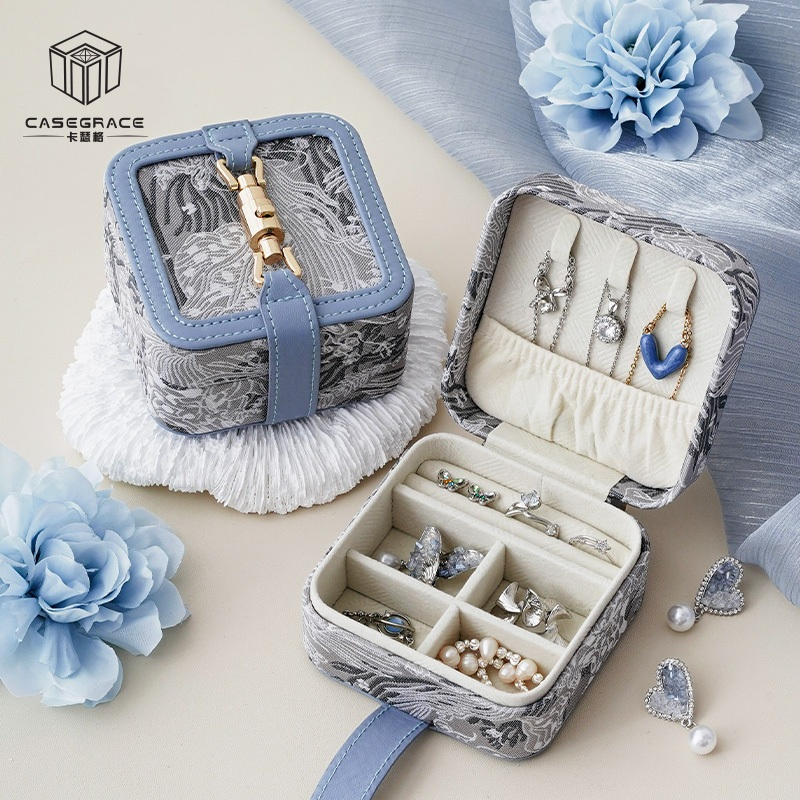 CASEGRACE Portable Jewellery Box Embroidered Jewelry Storage Box Metal ...