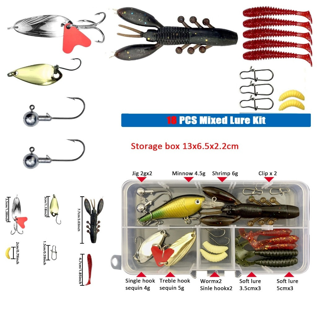 LUC 18pcs Soft Multipurpose Lure Set Plastic Kit Metal Lure Hard ...