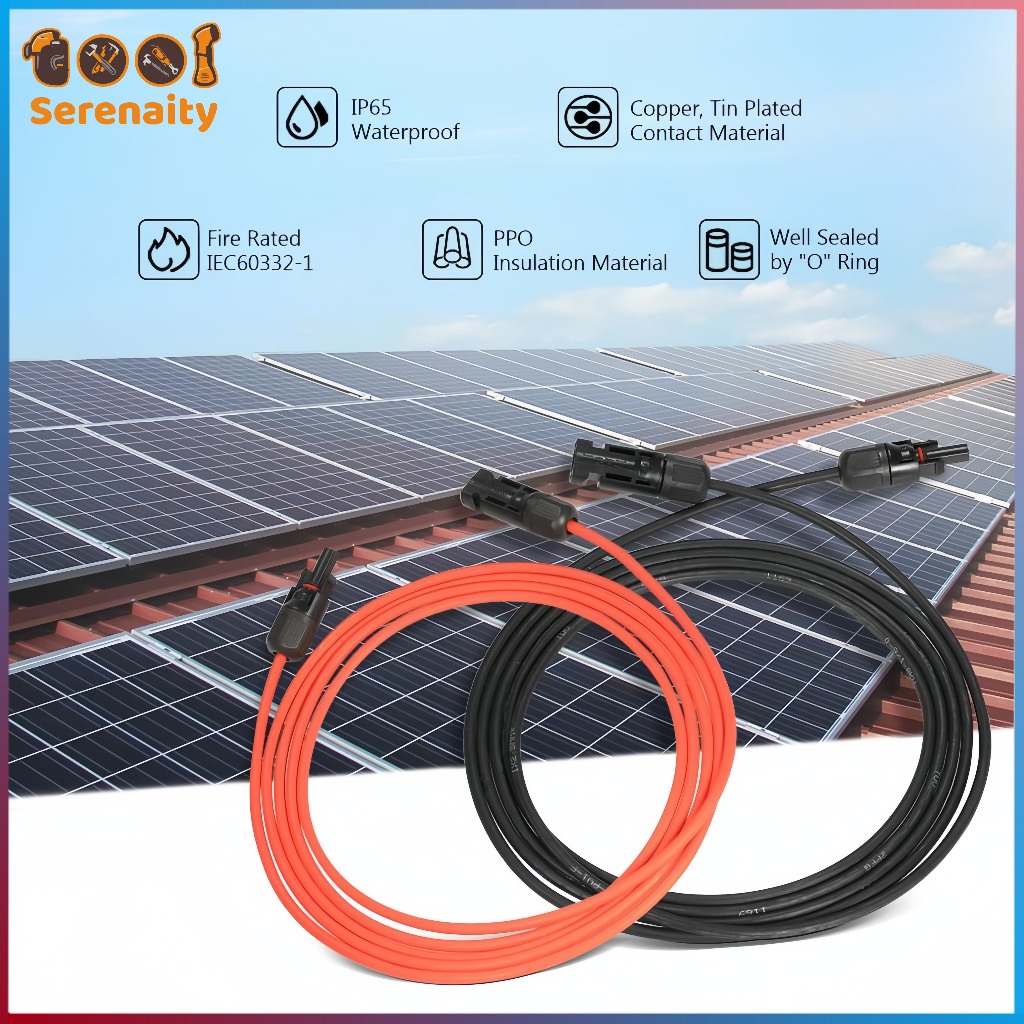 1Pair Black & Red 20/30 Feet 10AWG Solar Panel Extension Cable Wire ...