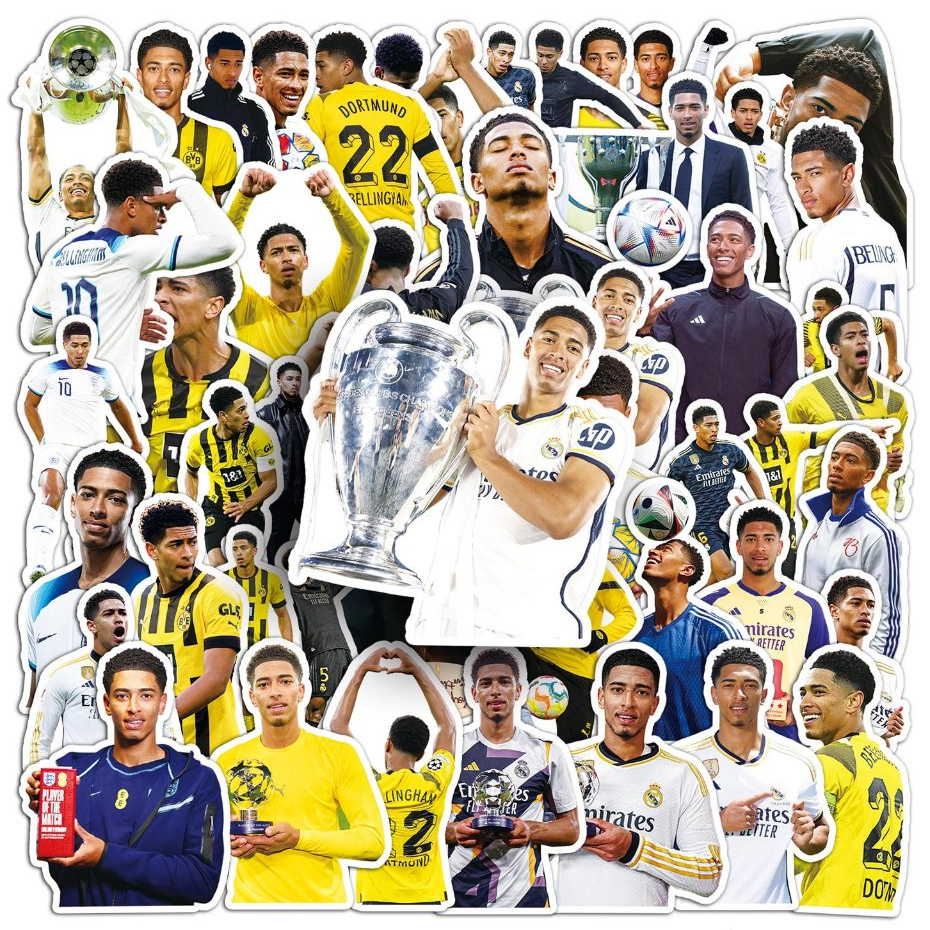 50 Piece Football Bellingham Stickers Waterproof DIY For Phones Laptop ...