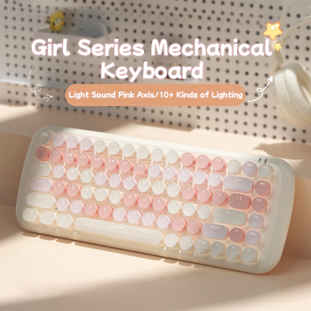 mofii Mechanical Keyboard 87 Keys Girls Cute Retro Mahjong Tone Pink ...