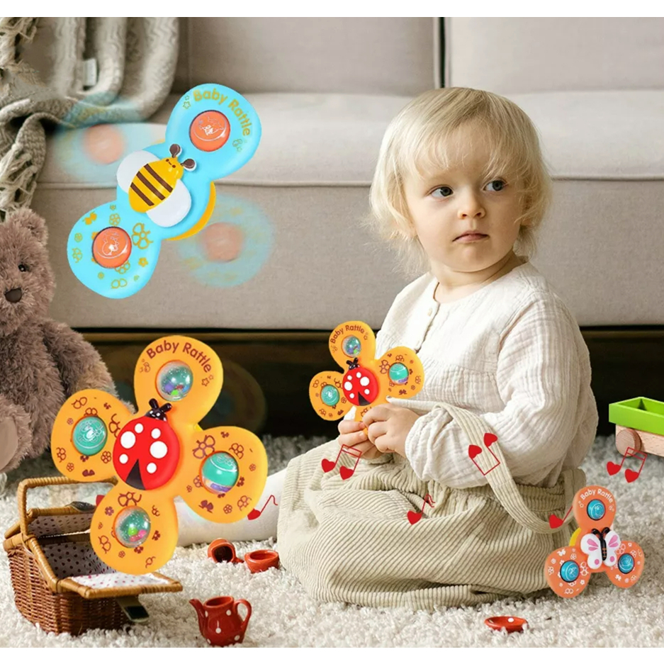 3 Pcs Baby Bath Toy Suction Cup Teether Spiner Spin Sucker Spining Top ...