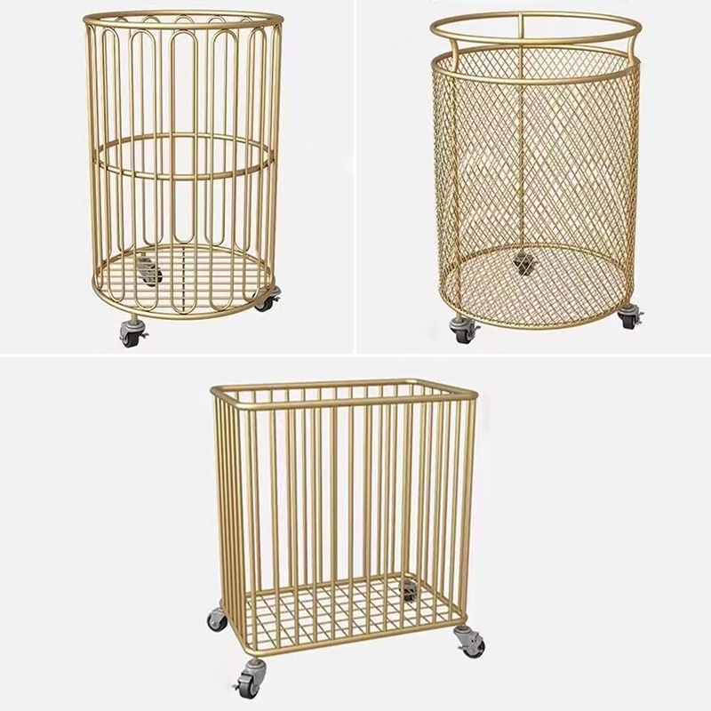 Gold Metal Rolling Laundry Hamper Laundry Basket With Lockable Wheels ...