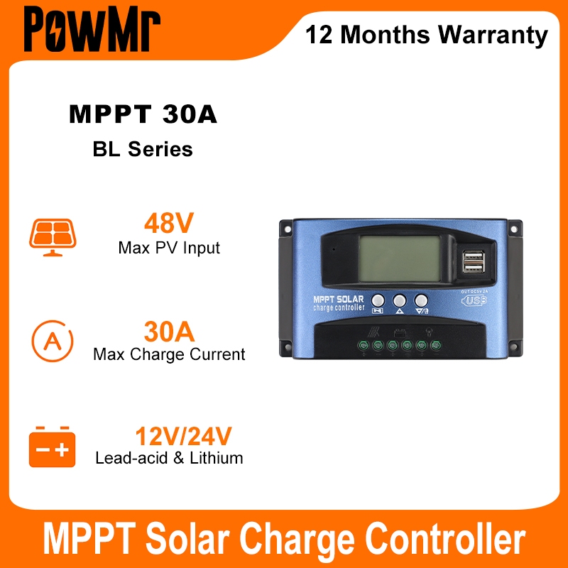 【Limited time offer】PowMr 30A MPPT Solar Charge Controller With Dual USB & LCD Display Maximum ...