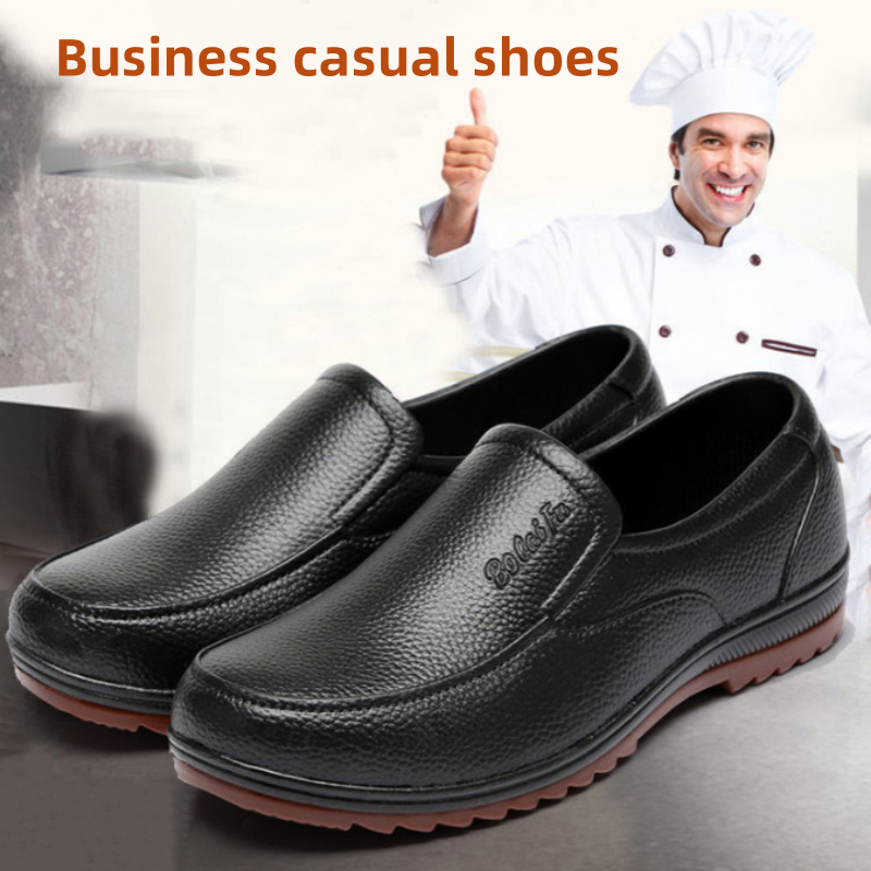 Plastic cattle soles rain shoes Men's low top non-slip chef work shoes ...