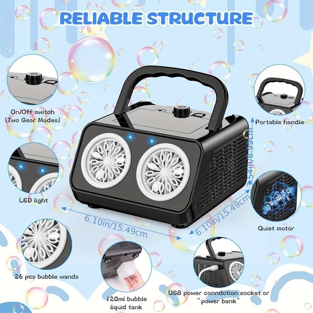 Automatic Bubble Machine Upgrade Bubble Blower With 2 Fans 20000 ...