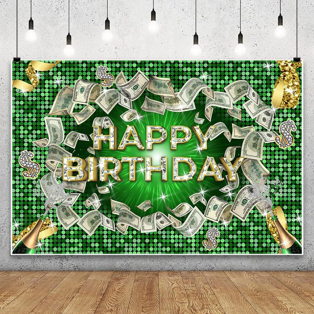 7x5ft Money Birthday Green Happy Birthday Photography Backdrop ...