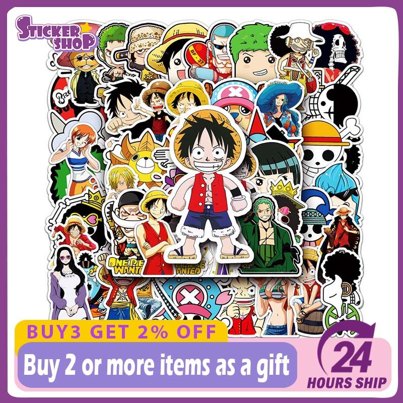 50pcs Anime One Piece Cartoon Sticker Luffy Graffiti Decals for Kid ...