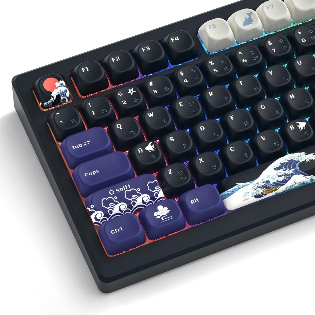 WOMIER 134 Keys MOA Profile Keycas Black Coral Sea PBT Custom Dye Sub ...