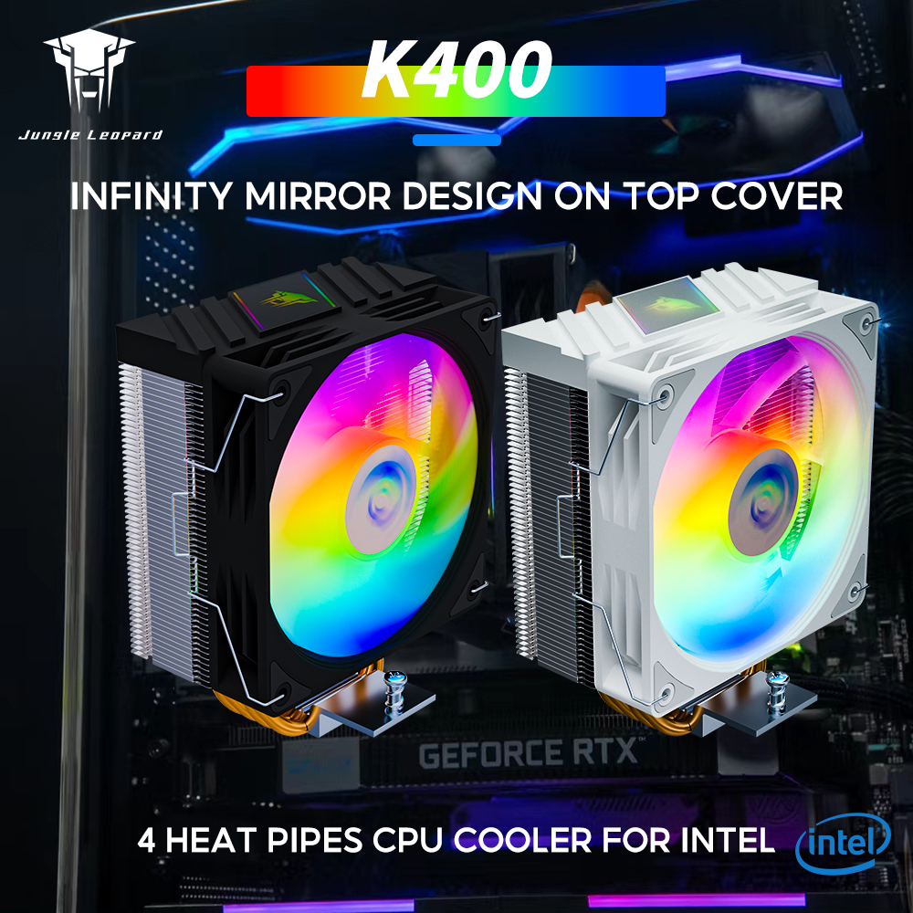 Jungle Leopard K400 CPU Cooler Black / White 4 Heat Pipes 120mm CPU Fan ...