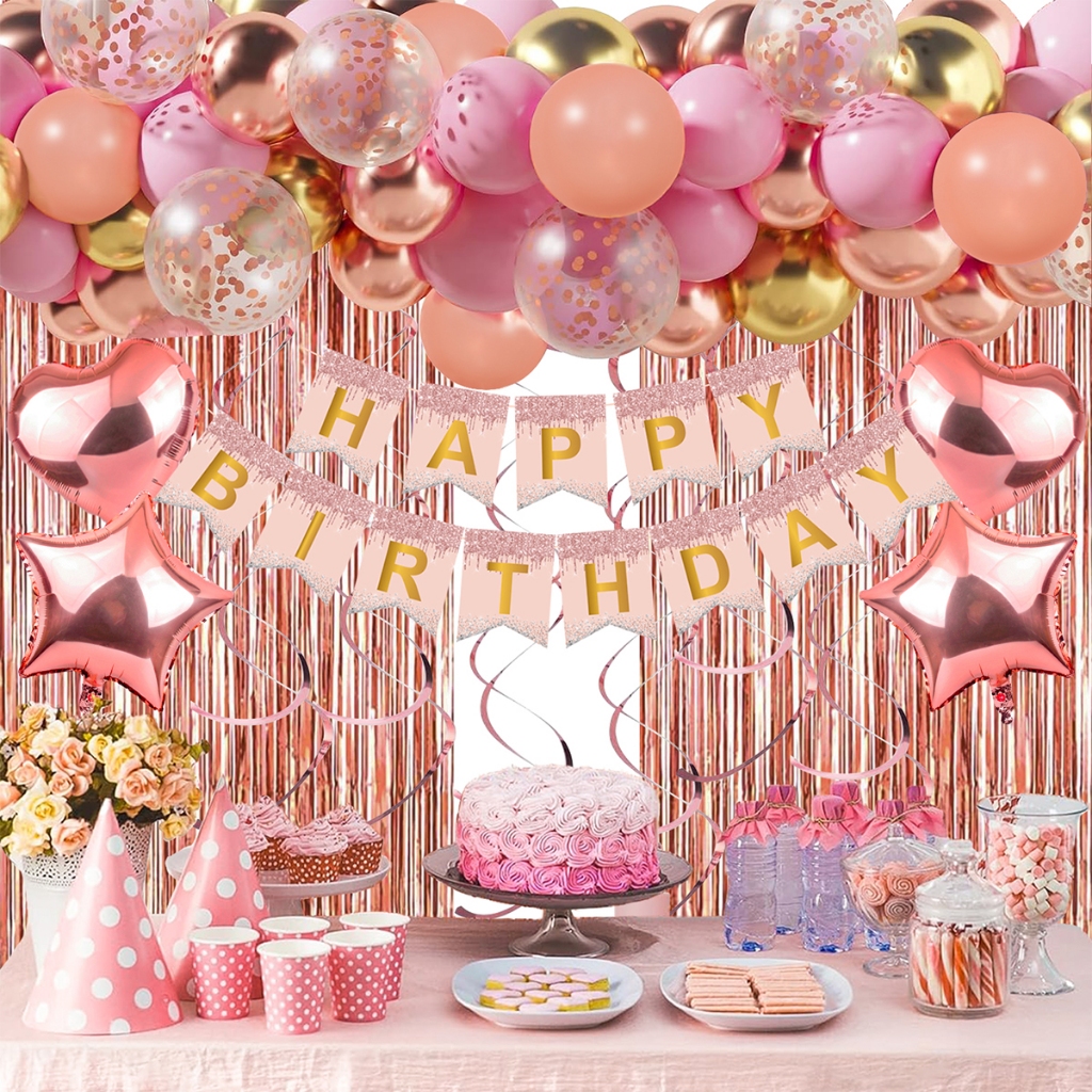 50/55pcs Happy Birthday Decorations Set Confetti Metallic Balloons Foil ...