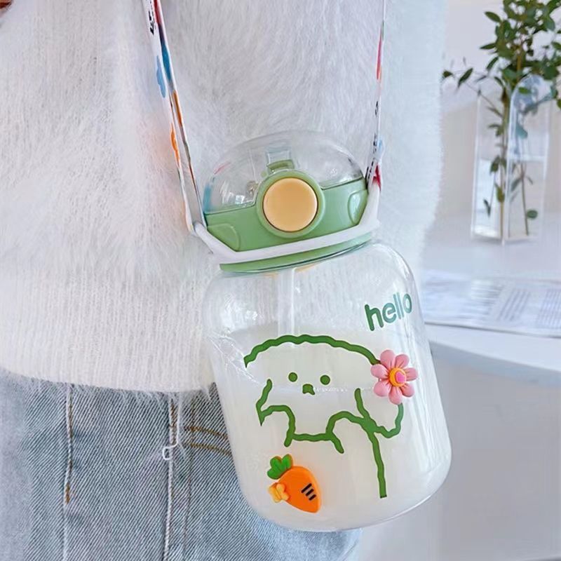 600ml Water Bottle With Straw Simple ins-Style Cute Healthy Material Plastic Transparent ...