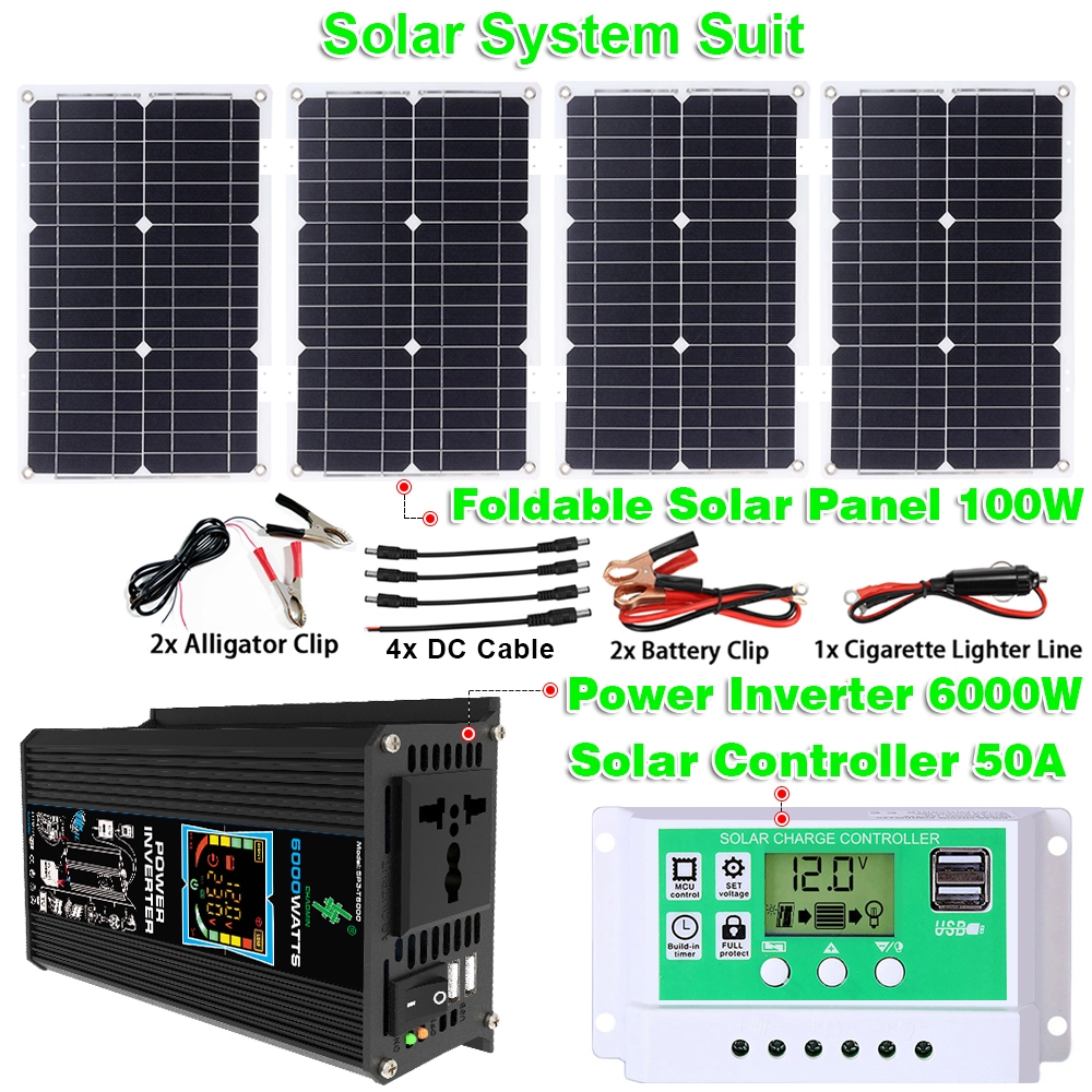Solar system Set 100W Mono Solar Panel+6000W Power Inverter 12V to 220V ...