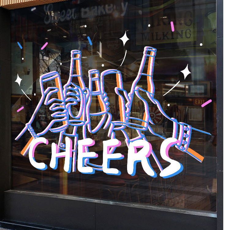 Cheers cheers Pattern Stickers Bar Beer House Shop Glass Window ...