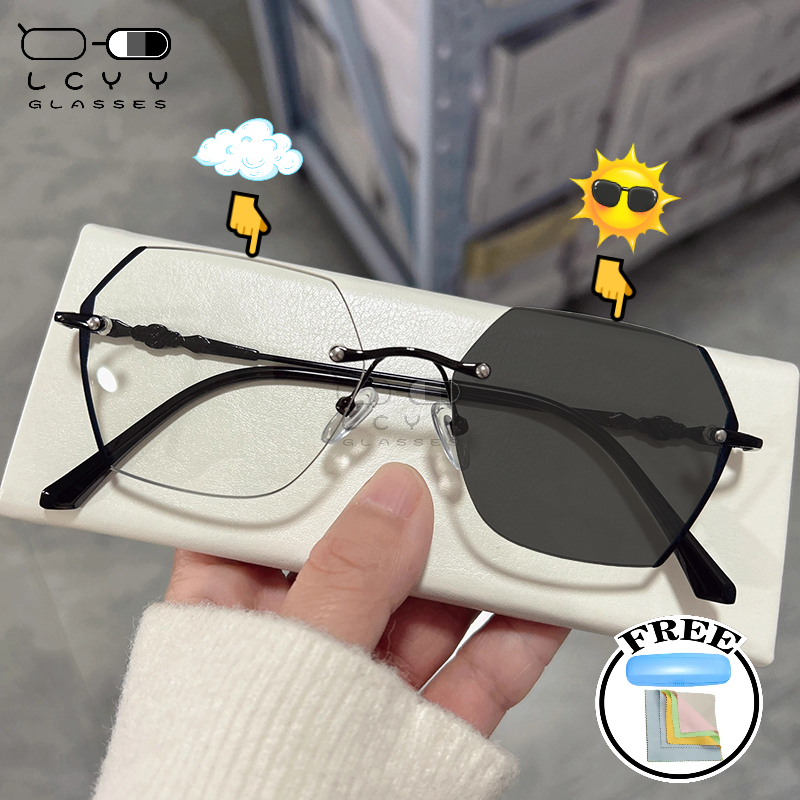 Shipping from Manila 】Photochromic Anti Radiation Frameless Glasses For ...
