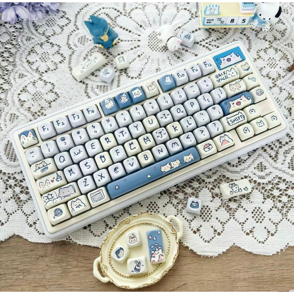 Blue Meow Meow Keycaps 114 Keys MOA Height PBT Material Keycap Thermal ...