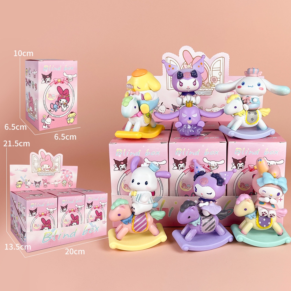 6Pcs/Set 10cm Anime My Melody Figure Riding Wood Horse Kuromi ...