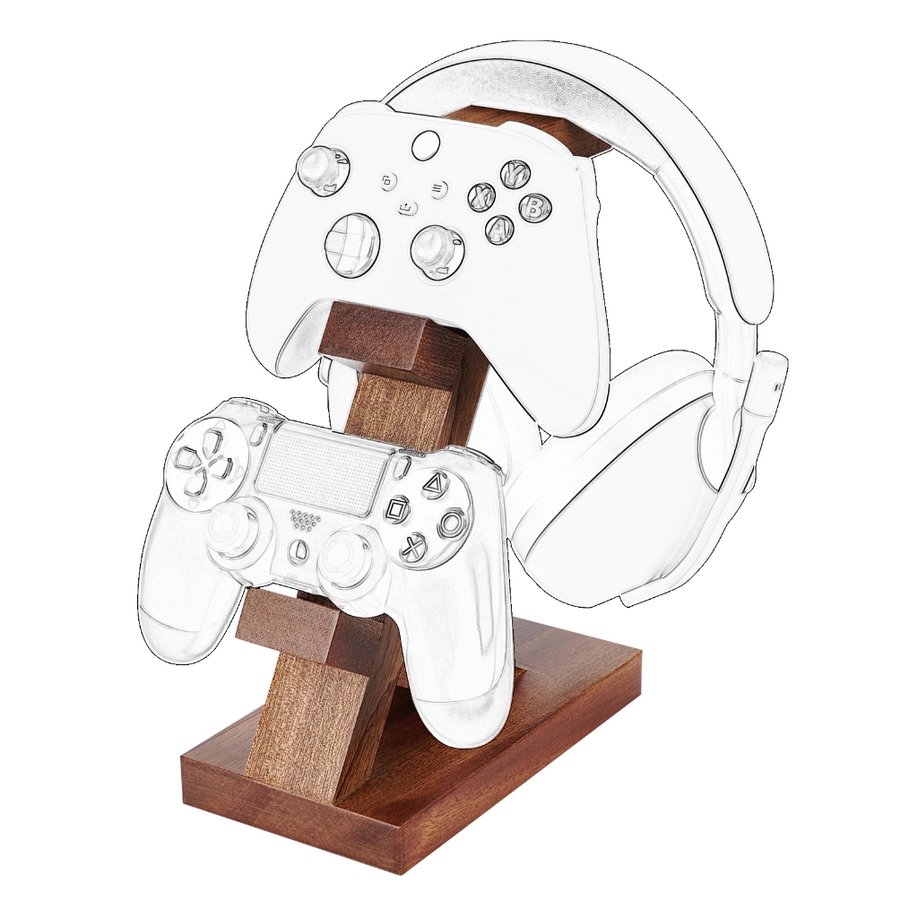Geekria Solid Wood Dual Gamepad Controller and Headphone Stand for PS4 ...
