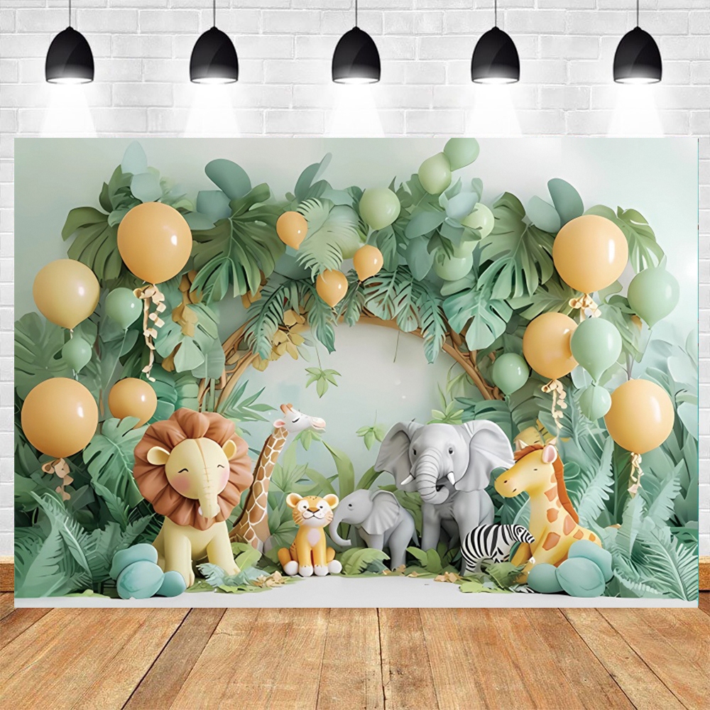 Safari Jungle Photography Background Wild Animals Balloons Child 1st ...