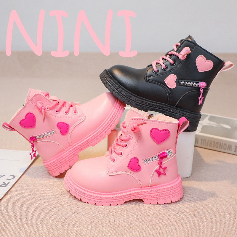 NINI Fashion Martin Boots for Girls Korean Black School Shoes for Kids ...